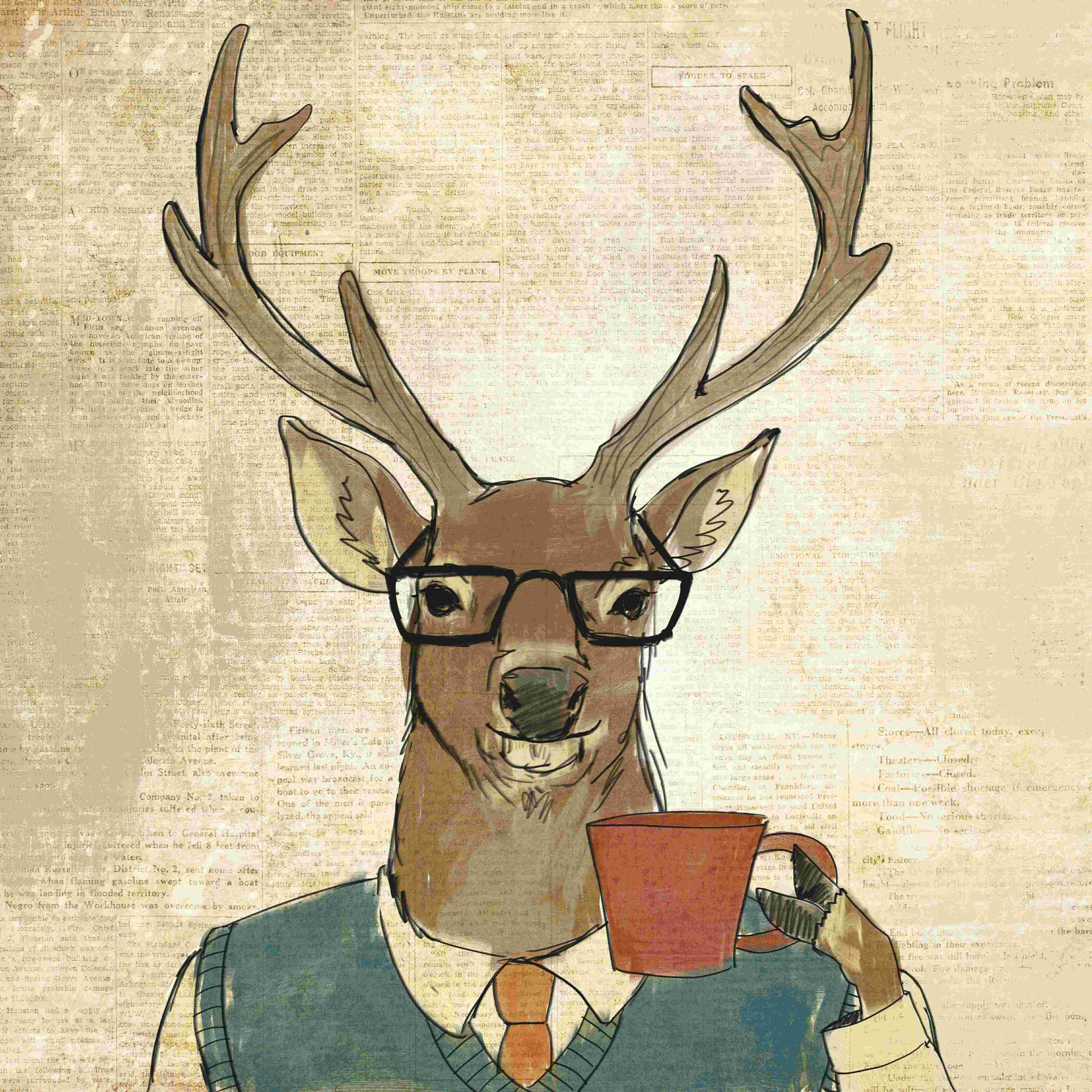 Winston Porter Hipster Deer Coffee 2 - Wrapped Canvas Painting | Wayfair